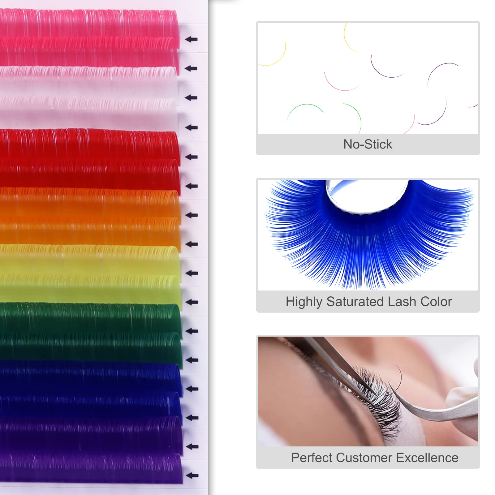 MERETON 16 Rows Colored Lash Extensions White Pink Red Golden Yellow Green Blue Purple Mix Color 0.07mm D Curl Color Lashes Extension Individual Single Classic Eyelash Extensions(0.07 D 14mm)