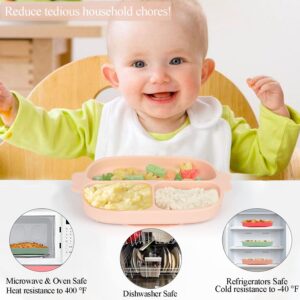 ACWIWIL Toddler Plates with Suction, 100% Food Grade Silicone Divided Plates, Baby Plates & Dishes, BPA Free, Microwave & Dishwasher Safe-Set of 1-Pink