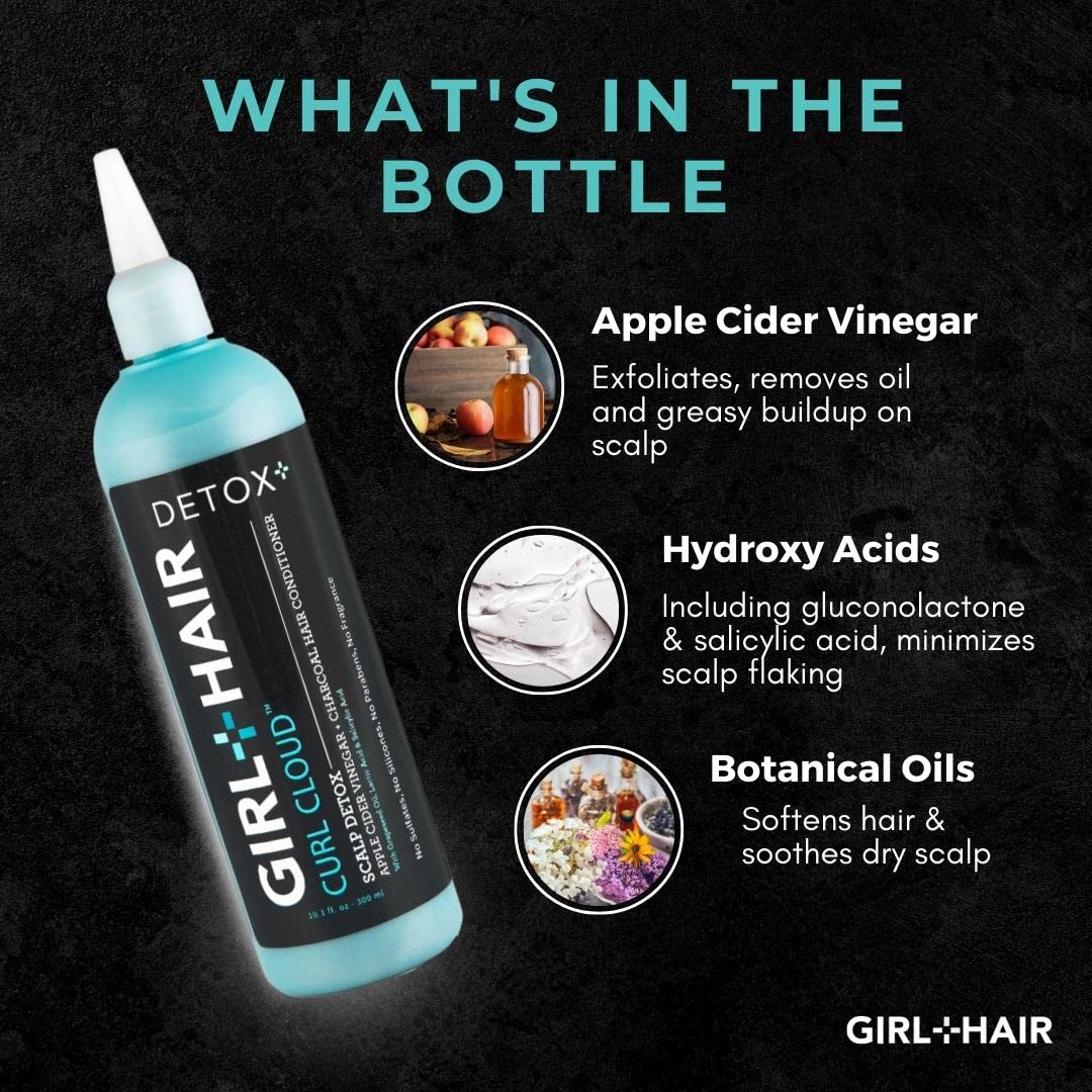 GIRL+HAIR DETOX - Apple Cider Vinegar + Charcoal Conditioner (10.1 fl oz) – Moisturize Dry Hair & Scalp, Boost Shine, Remove Oil, Reduce Itch & Flakes – No Silicones, Parabens, Sulfates or Fragrance