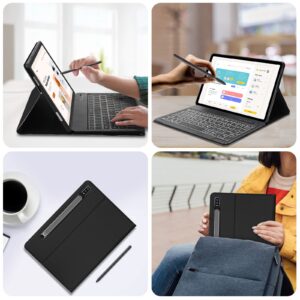 Keyboard Case for Samsung Galaxy Tab S7 FE/S8 Plus/S7 Plus 12.4 Inch, 7-Color Backlit, Smart Magnetic Detachable Wireless Bluetooth Keyboard, Slim Protective Cover with S Pen Holder, Auto Sleep/Wake