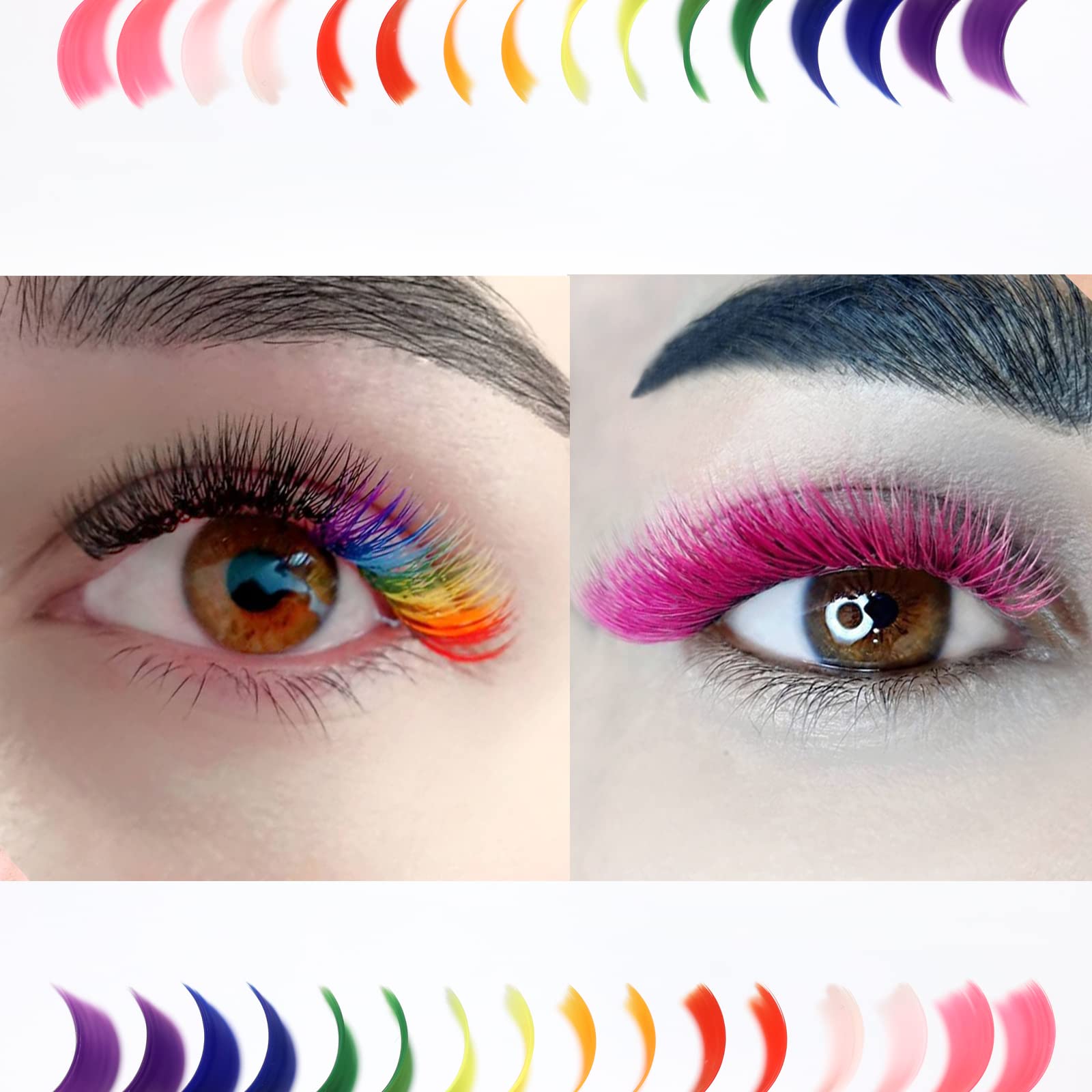 MERETON 16 Rows Colored Lash Extensions White Pink Red Golden Yellow Green Blue Purple Mix Color 0.07mm D Curl Color Lashes Extension Individual Single Classic Eyelash Extensions(0.07 D 14mm)