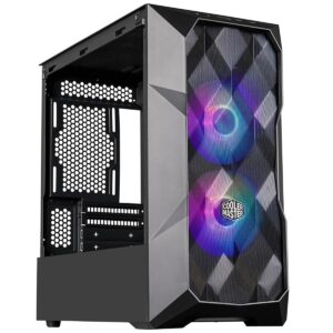 cooler master td300 mesh micro-atx tower with polygonal mesh front ana removable top panel, argb/pwm hub tempered glass, dual sickleflow pwm argb lighting fans