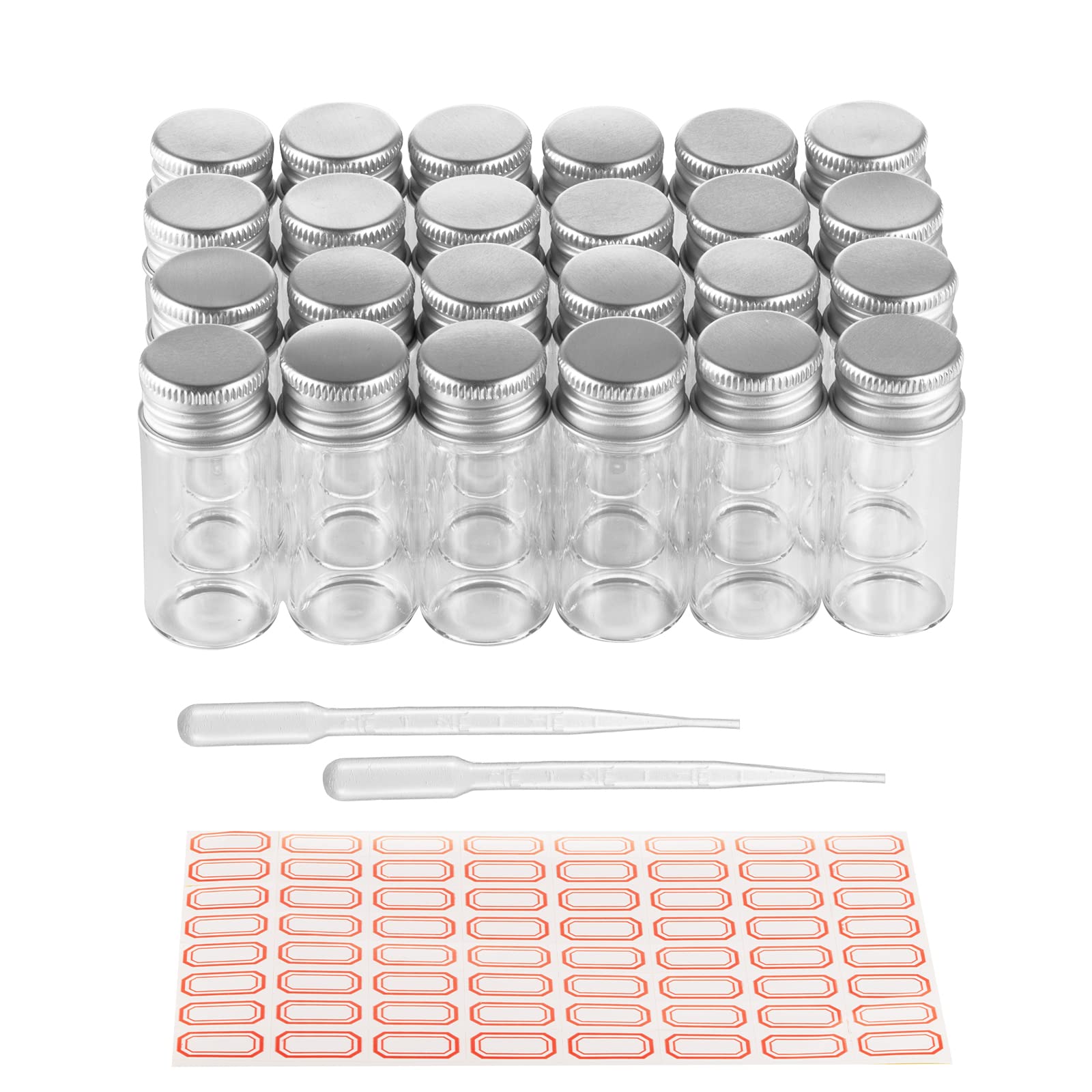 CCTVMTST 100PCS 10ml Glass Vials with Screw Caps and Plastic Stoppers, Small Clear Liquid Sample Vial, Included pipette and Labels