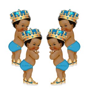 baby prince turquoise blue cutouts african american baby shower decoration (16 inches - 4pcs)