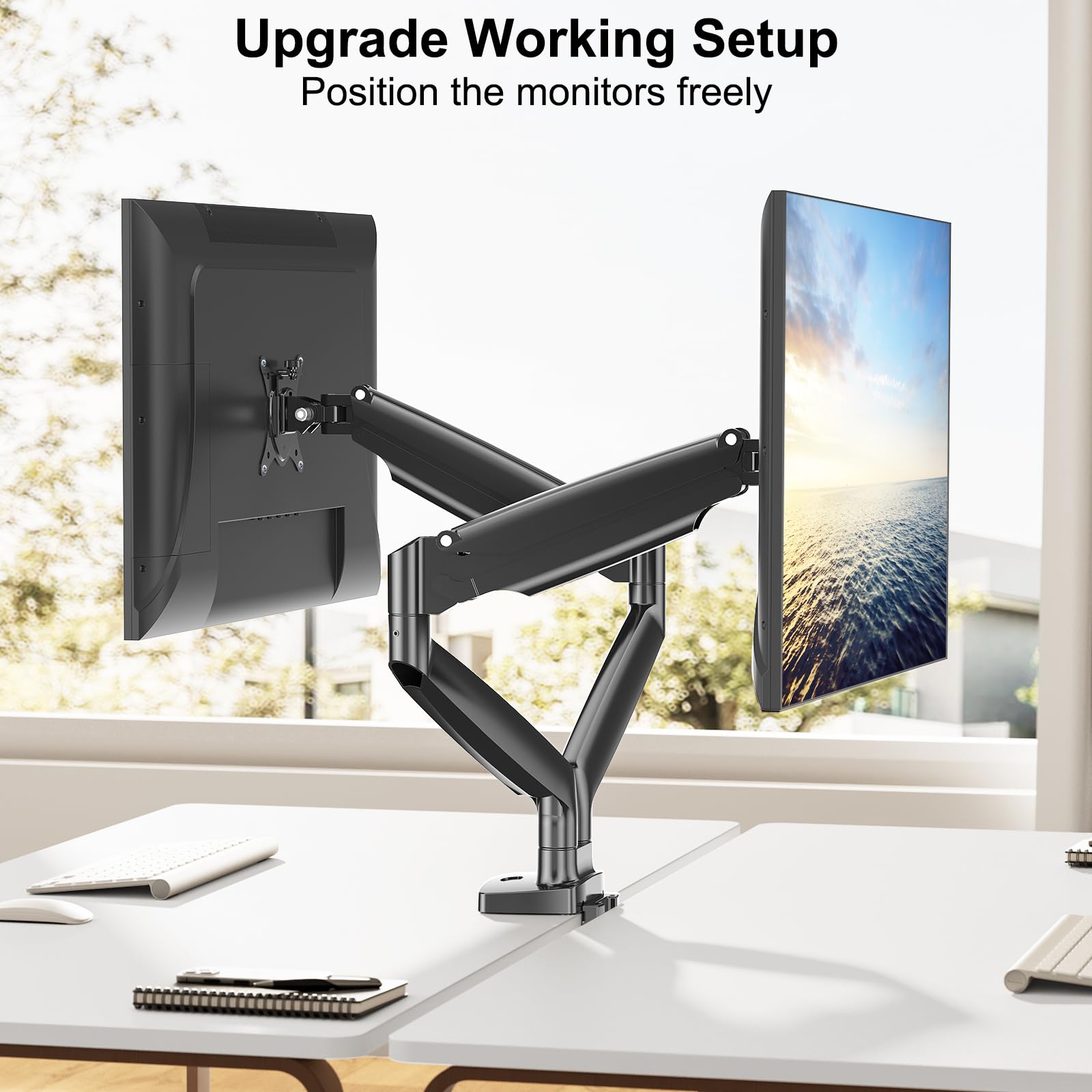 MOUNT PRO Dual Monitor Desk Mount fits 22” to 35” Ultrawide Computer Screen, Holds up to 26.4lbs Each, Fully Adjustable Long Monitor Arm for Two Monitors, Gas Spring Monitor Stand, 100x100 VESA Mount