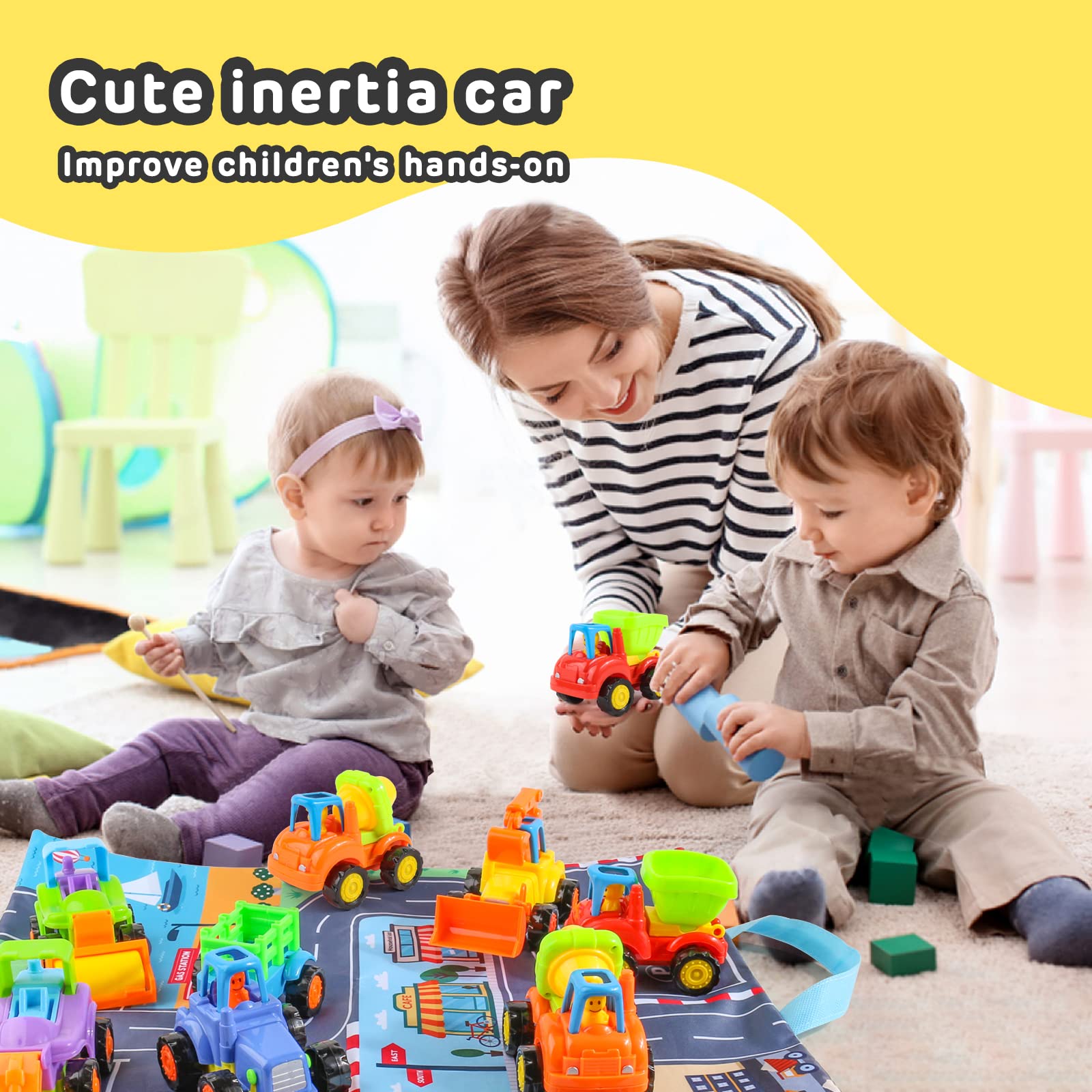 Inertia Baby Toy for 1 Year Old Boy Cars Gifts with Storage Bag, 6 Pcs Push and Go Cars Toys, Kids Toys Car for Boys, Early Educational Toys for 1 2 3 Year Old Boys Girls, Birthday Gift for Toddlers