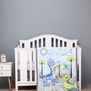 3 PCs T-Rex Dinosaur Nursery Crib Bedding Set 1 Quilt 1 Fitted Sheet 1 Skirt Baby Boy Dino Theme Cot Bedding Set