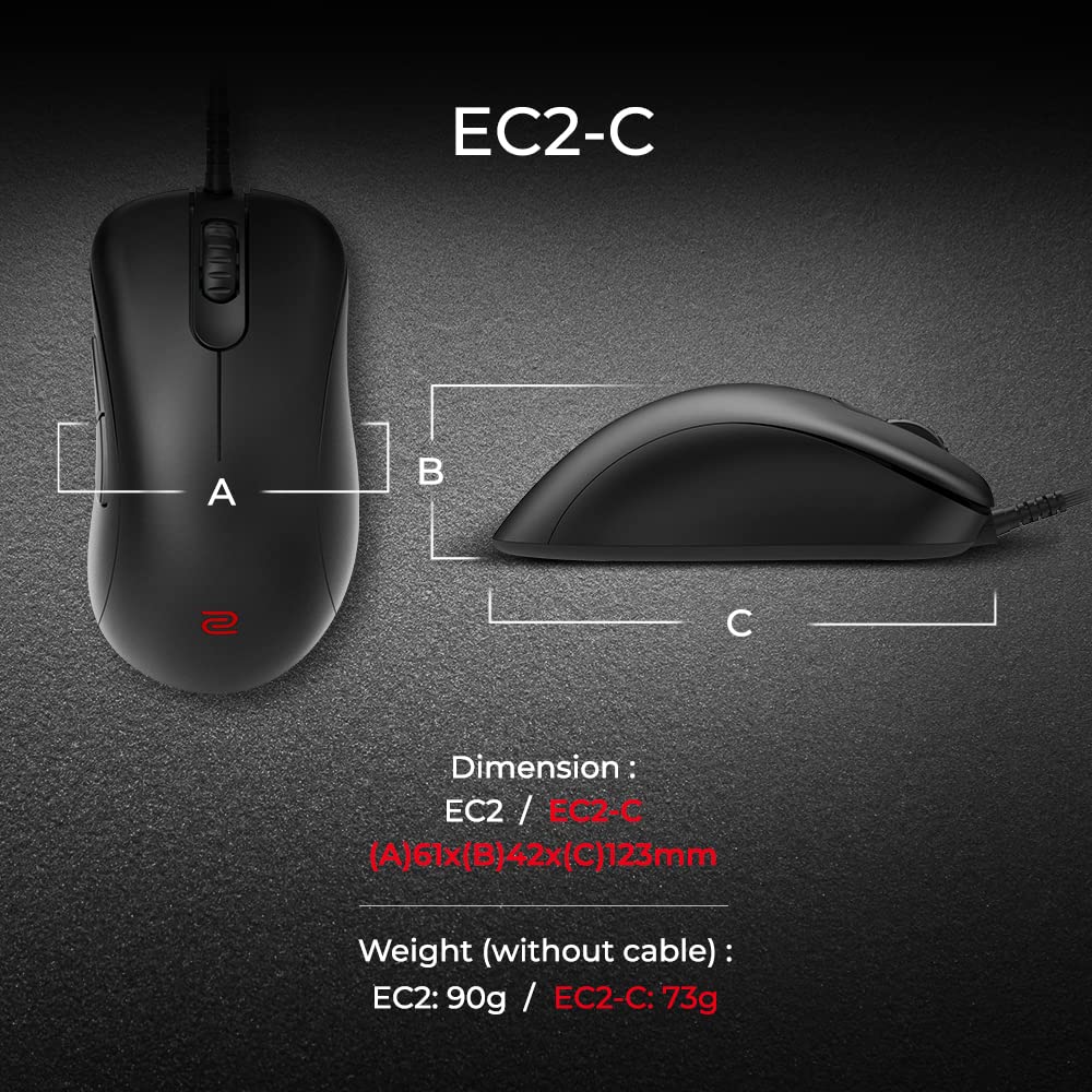 BenQ EC2-C Zowie Ergonomic Gaming Mouse | Professional Esports Performance | Lighter Weight | Driverless | Paracord Cable | 24-Step Scroll Wheel | Matte Black | Medium Size