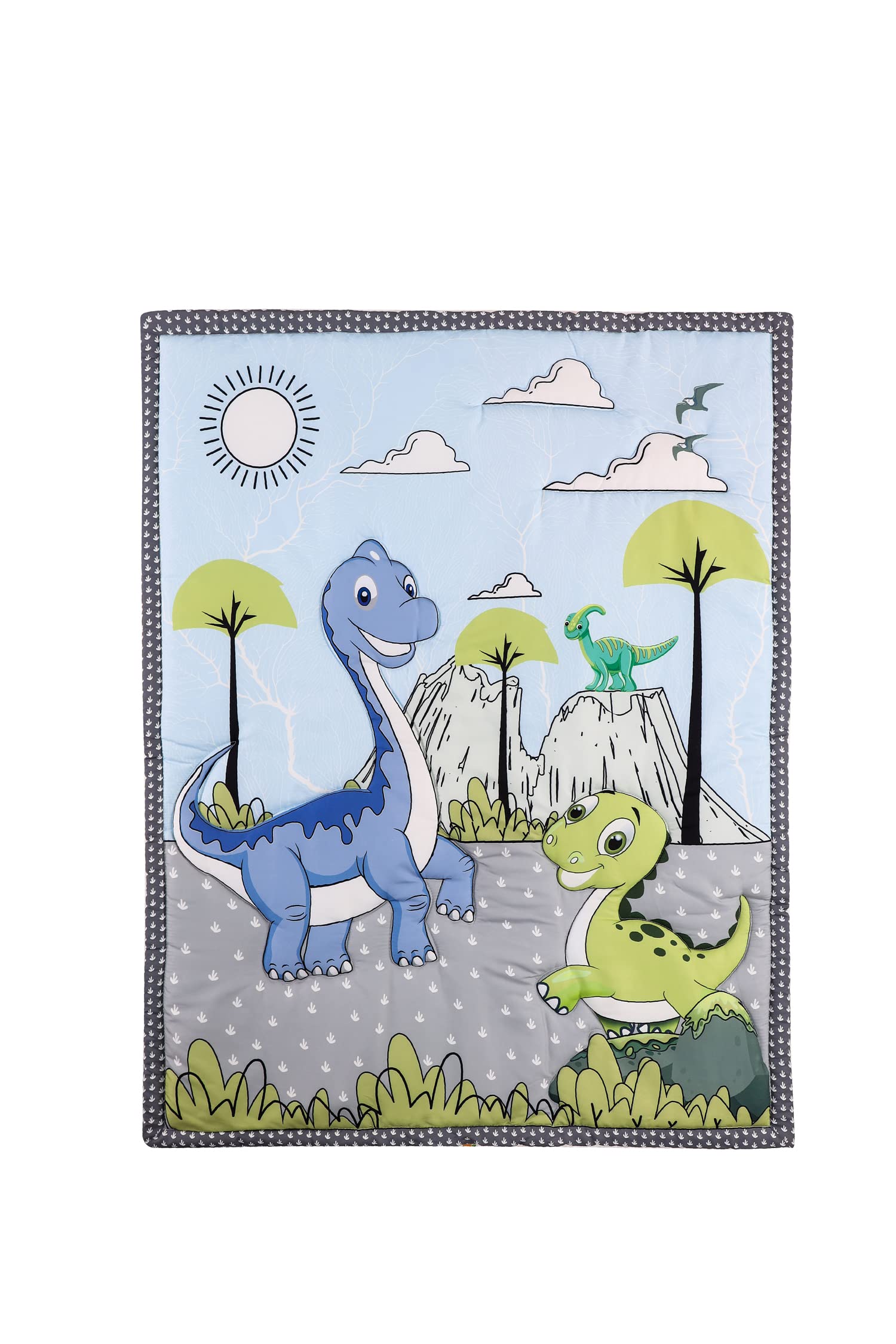 3 PCs T-Rex Dinosaur Nursery Crib Bedding Set 1 Quilt 1 Fitted Sheet 1 Skirt Baby Boy Dino Theme Cot Bedding Set