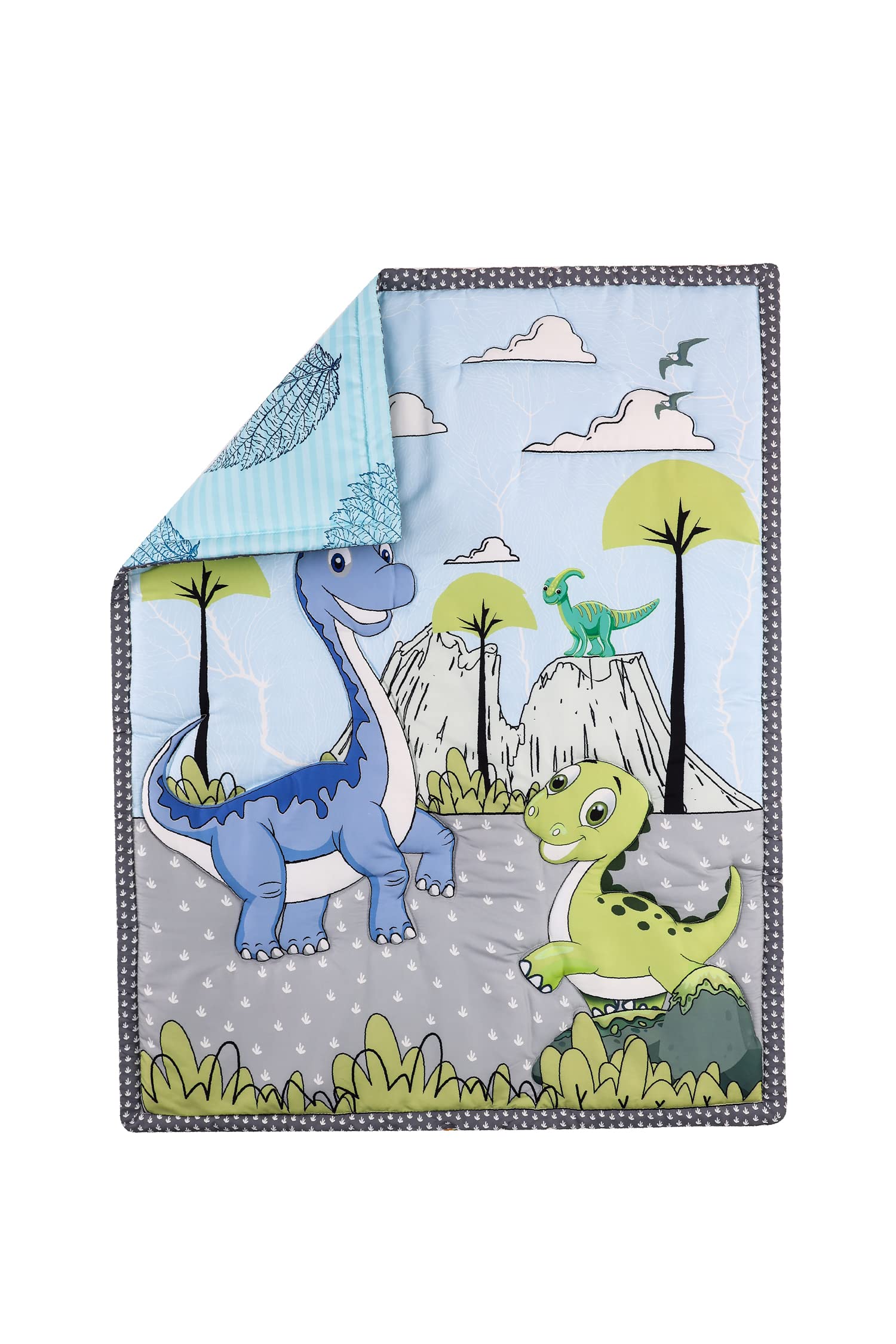 3 PCs T-Rex Dinosaur Nursery Crib Bedding Set 1 Quilt 1 Fitted Sheet 1 Skirt Baby Boy Dino Theme Cot Bedding Set