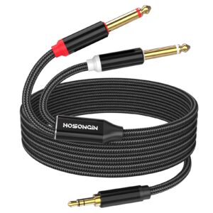 hosongin 3.5mm to dual 1/4 cable, 3.5mm 1/8 trs to dual 6.35mm 1/4 ts mono breakout cable y splitter stereo cable cord compatible with smartphone, ipod/mp3, tablet, pc, cd player, speaker - 6 feet