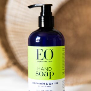 EO Liquid Hand Soap, 12 Ounce (Pack of 3), Peppermint and Tea Tree, Organic Plant-Based Gentle Cleanser with Pure Essential Oils