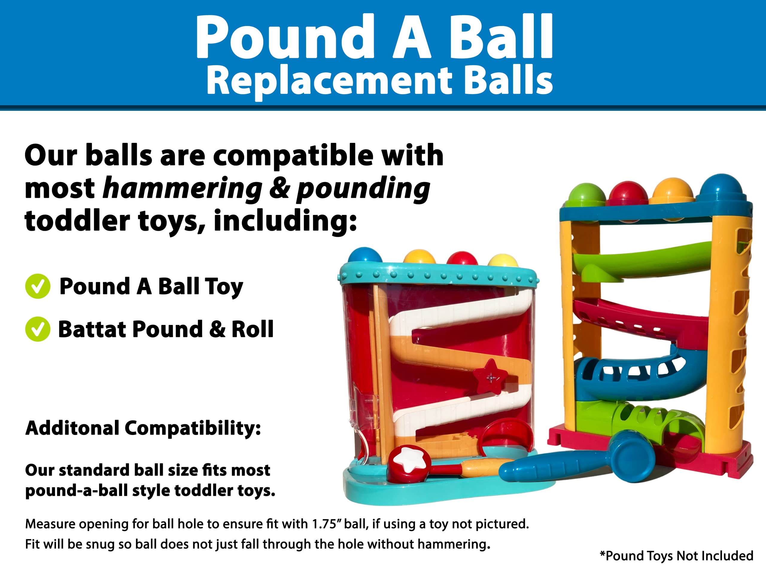 Multicolored Replacement Ball Set (1.75") for Pound A Ball Baby Hammering & Pounding Toys | Durable, Crush-Proof Plastic Balls Perfect for Toddler Pound A Ball Toy & Baby Ball Drop Toys | 6 Ball Set