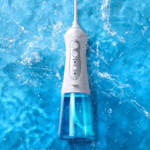 Water Flosser Cordless, Portable Teeth Cleaner with 3 Modes 4 Jets, 300ML Water Tank, IPX7 Waterproof, Powerful Cleaning, Rechargeable Dental Oral Irrigator for Travel Home Braces