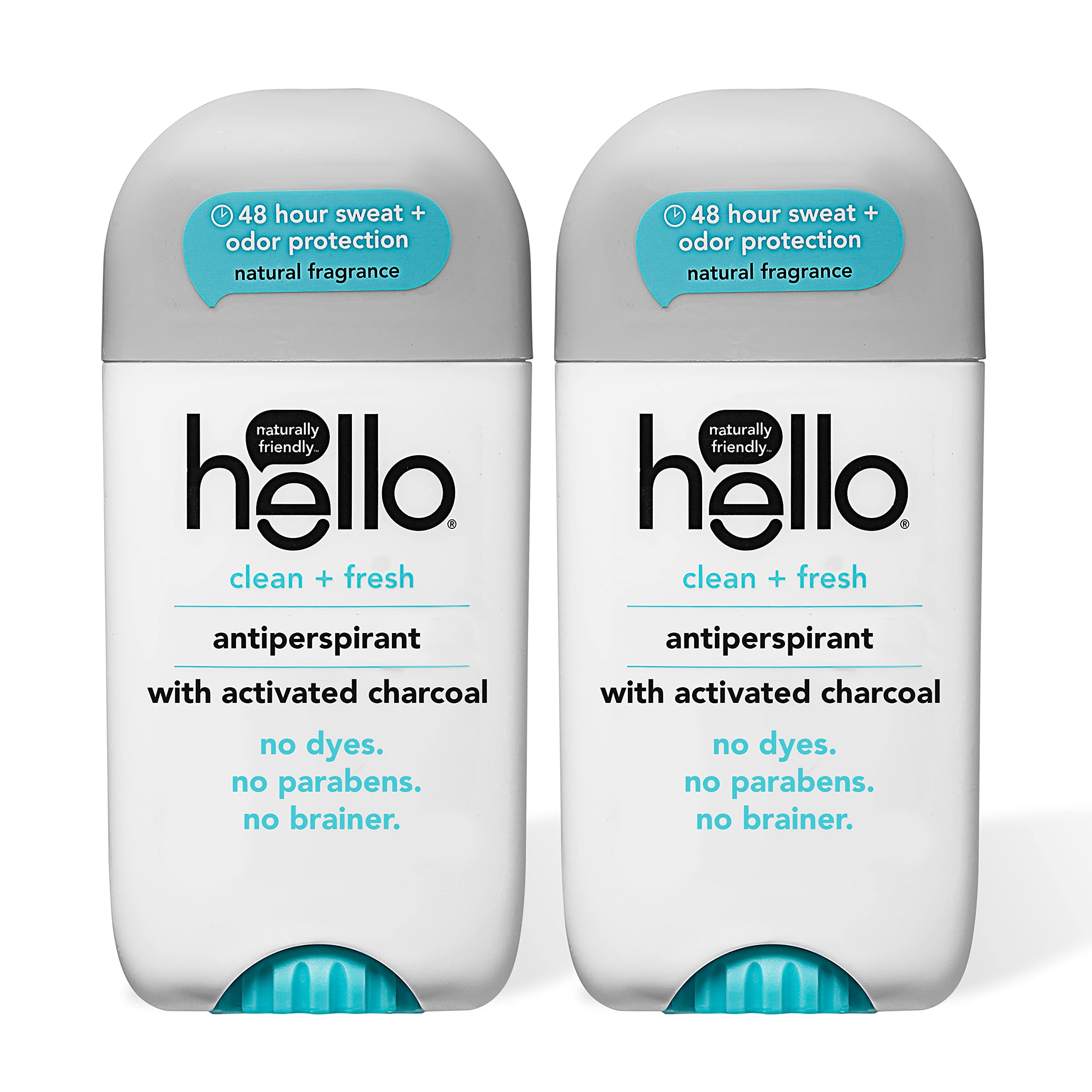 Hello Activated Charcoal Antiperspirant Deodorant for Women + Men, Natural Fragrance, Dermatologically tested, Baking Soda Free, Parabens Free, Dye Free, 48 Hour Sweat and Odor Protection, 2 Pack