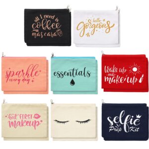 weewooday 16 packs make up bags bulk multicolor funny canvas makeup bags travel cosmetic bags inspirational makeup pouch with zippers cotton toiletry bags make up pouches for women(glitter pattern)