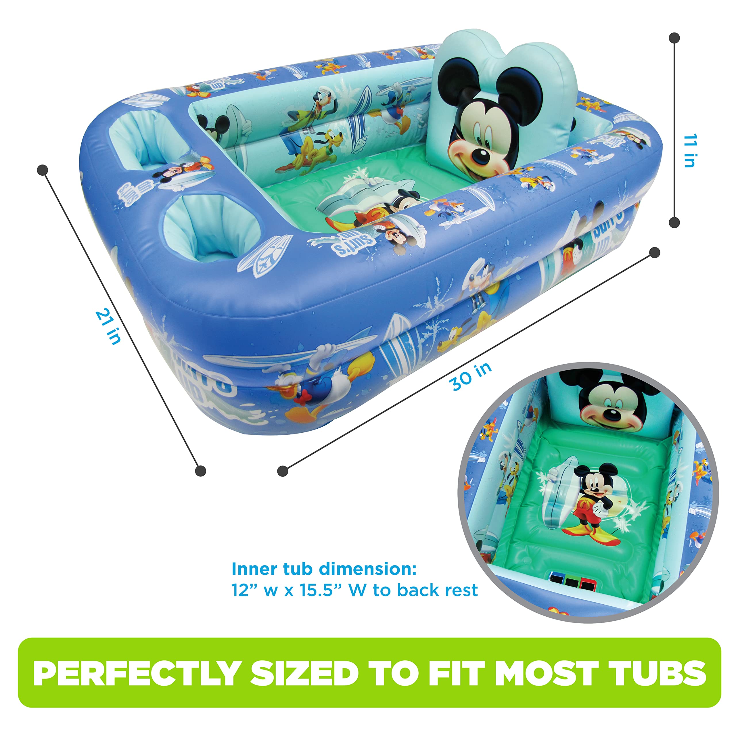 Disney Mickey Mouse Air-Filled Cushion Bath Tub - Free-Standing, Blow up, Portable, Inflatable, Safe Bathing, Baby Bathtub, Toddler Bathtub