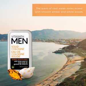 Vitabath Men's Solid Cologne Invigorating Crisp Cool Water & White Woods All Over Lasting Amber & Woodland Fragrance with Skin-Loving Natural Beeswax & Hemp - 0.5 oz