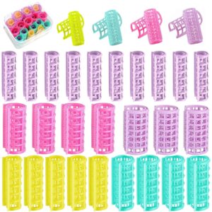 30 Pieces Snap on Plastic Hair Rollers Curlers Hairdressing Rollers for Short Long Hair Self Holding Rollers No Heat Curlers for DIY Hairdressing Hair(5 Sizes)