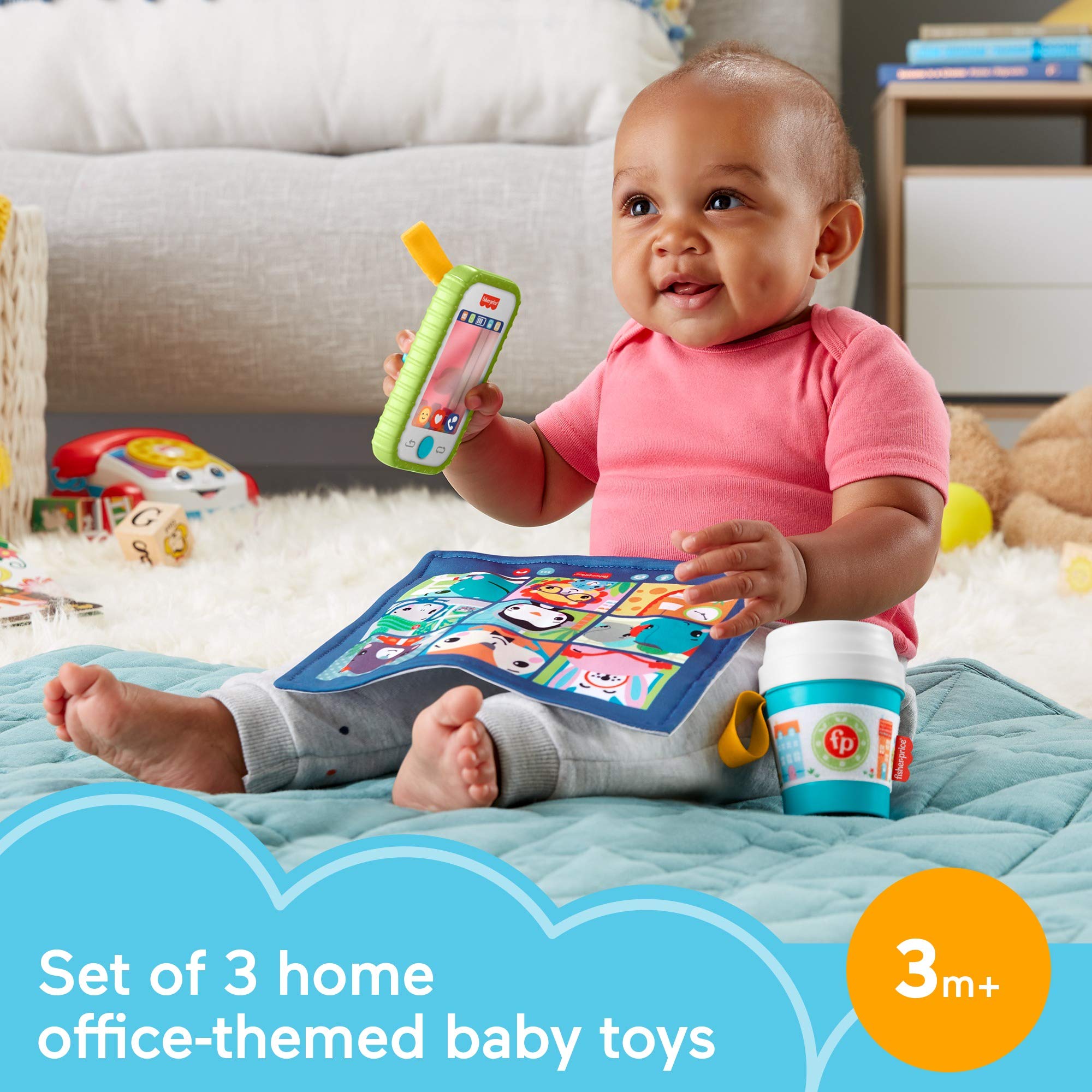 Fisher-Price Playtime Bundle, Sit-Me-Up Floor Seat and Work from Home Gift Set, 3 Activity Toys for Baby