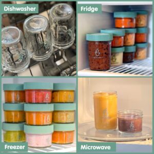 Baby Food Storage Jars w/Lids (4/8oz, 12 Pack) - Reusable Glass Baby Food Jars with Lids - Puree, Snack, or Breast Milk Storage Containers - Baby Essentials Must Have - Freezer & Microwave Safe