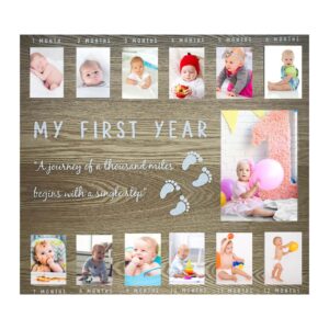 baby's first year picture frame, 12 month milestone photo frame, wall collage for newborn baby, keepsake idea for first birthday, new mom dad, baby shower, christening, christmas, grandparents