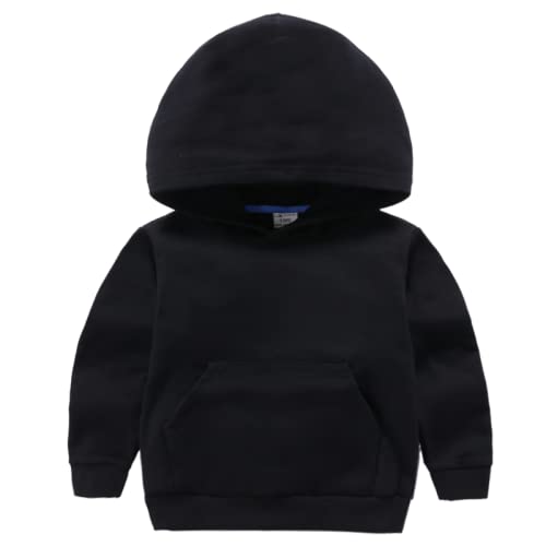 Noubeau Toddler Baby Boys Girls Unisex Casual Hoodies Kids Solid Pullover Hooded Classic Plain Pocket Sweatshirt (Black, 2 Years)