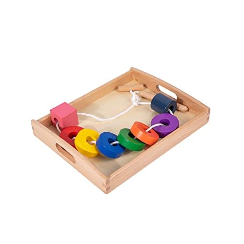 Adena Montessori Lacing with Tray Educational Stringing Bead Set for Fine Motor Skills Development Baby Hands-on Ability Toys for 1-2 Years Old Toddlers