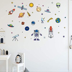 Maydahui 4 Sheet Spaceship Alien Rocket Robot Wall Decals DIY Cartoon Universe Wall Stickers for Children's Room Kids Room Nursery Decoration