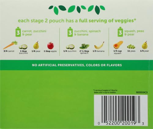 Beech-Nut Veggies Stage 2 Baby Food Variety Pack, 3.5 oz Pouch (9 Pack)