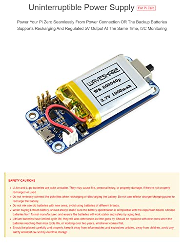 UPS HAT (C) for Raspberry Pi Zero Boards, Provides 5V Uninterruptible Stable Power, with Pogo Pin Connector