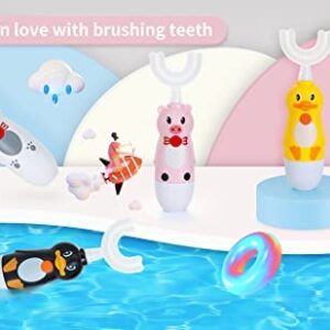 RAXIFU Automatic Electric Toothbrush for 2-6 Years Kids, Ultrasonic Toothbrush for 4-9 Years Children, U Type Whitening Kids Electronic Toothbrush(Pink White 2 Pack)