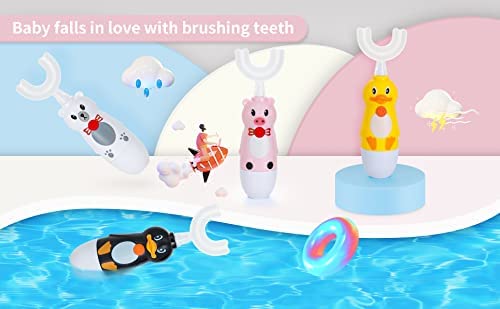 RAXIFU Automatic Electric Toothbrush for 2-6 Years Kids, Ultrasonic Toothbrush for 4-9 Years Children, U Type Whitening Kids Electronic Toothbrush(Pink White 2 Pack)