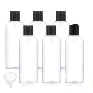 yictek 3.4 oz clear empty travel bottles with disc cap 6 pcs, 100ml tsa transparent plastic travel size bottles and refillable travel containers for shampoo and lotion