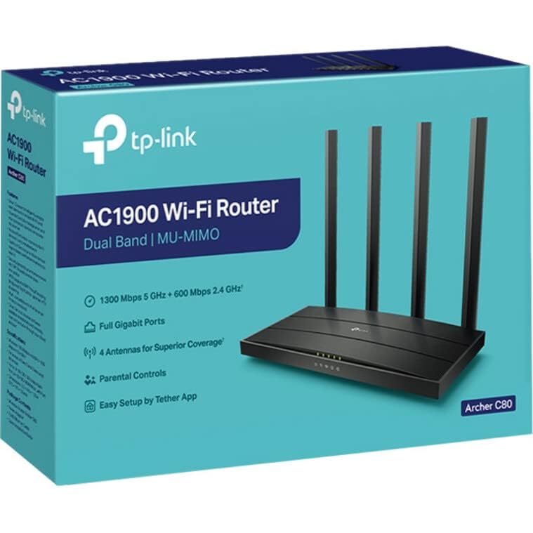 TP-Link AC1900 Wireless MU-MIMO WiFi Router - Dual Band Gigabit Wireless Internet Routers for Home, Parental Contorls & QS, Beamforming (Archer C80) (Renewed)