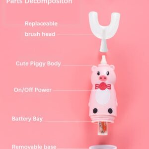 RAXIFU Automatic Electric Toothbrush for 2-6 Years Kids, Ultrasonic Toothbrush for 4-9 Years Children, U Type Whitening Kids Electronic Toothbrush(Pink White 2 Pack)