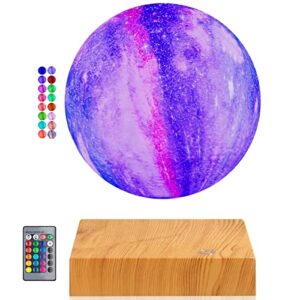 levitating moon lamp - 16 colors led floating galaxy moon lamp, magnetic levitation spinning in air 3d printing moon night lights with remote for office home room decor, unique gifts