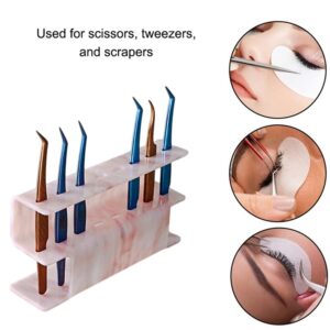 LIXIMMAZN Dust-proof Tweezers Holder Lash Extension Supply Stand Holder, 8 Holes Tweezers Storage Holder for Eyelash Extensions Supplies Acrylic Display Stand Salon (pink marbled 8 holes)