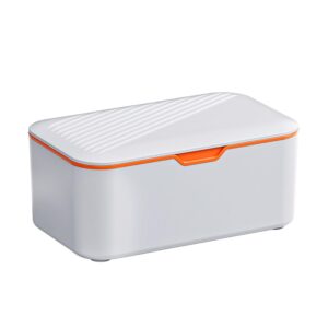 oopsmi face mask dispenser box holder storage box. high clarity mask case with cover for storing and dispensing personal face masks (orange)