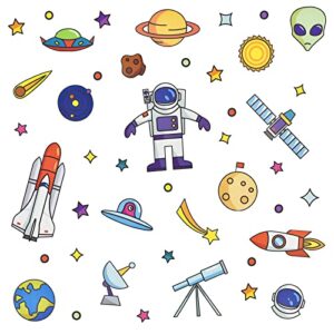 maydahui 4 sheet spaceship alien rocket robot wall decals diy cartoon universe wall stickers for children's room kids room nursery decoration