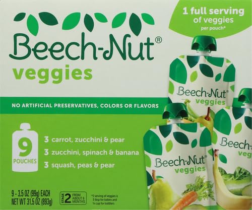 Beech-Nut Veggies Stage 2 Baby Food Variety Pack, 3.5 oz Pouch (9 Pack)