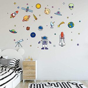 Maydahui 4 Sheet Spaceship Alien Rocket Robot Wall Decals DIY Cartoon Universe Wall Stickers for Children's Room Kids Room Nursery Decoration