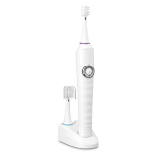 conair oscill8 rechargeable power toothbrush for adults and children, white, 2-minute auto-off timer, 2 bristle heads, 270-degree angle, 2-in-1 design, battery powered