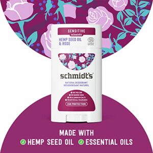 Schmidt's Aluminum Free Natural Deodorant for Women and Men, Hemp Seed Oil and Rose for Sensitive Skin with 24 Hour Odor Protection, Vegan, Cruelty Free, 2.65 oz Pack of 2