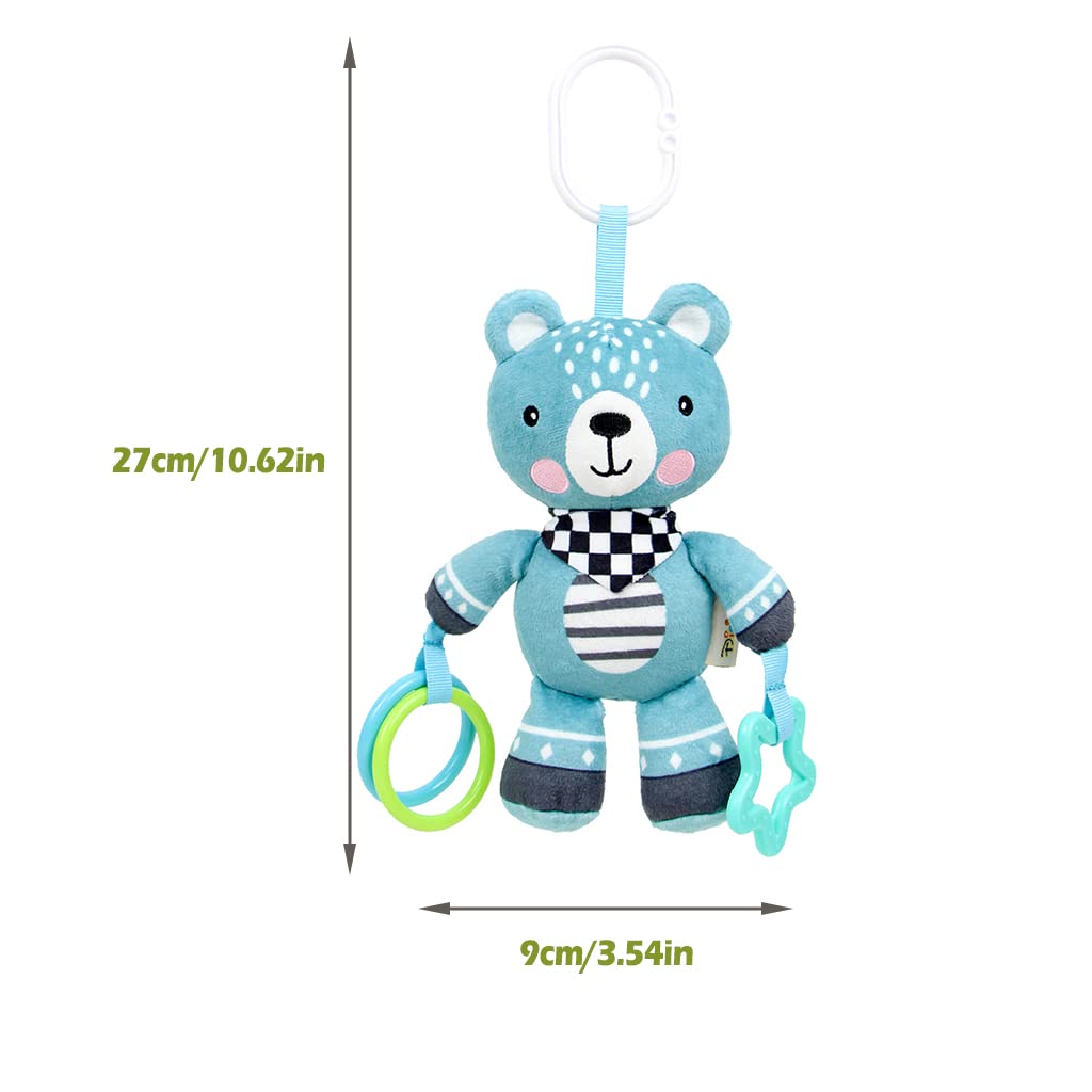 AIPINQI Baby Hanging Toy Cartoon Animal Stuffed Rattle Bell Carseat Toys Crib Car Seat Travel Stroller Soft Plush Toys with Wind Chimes,Green