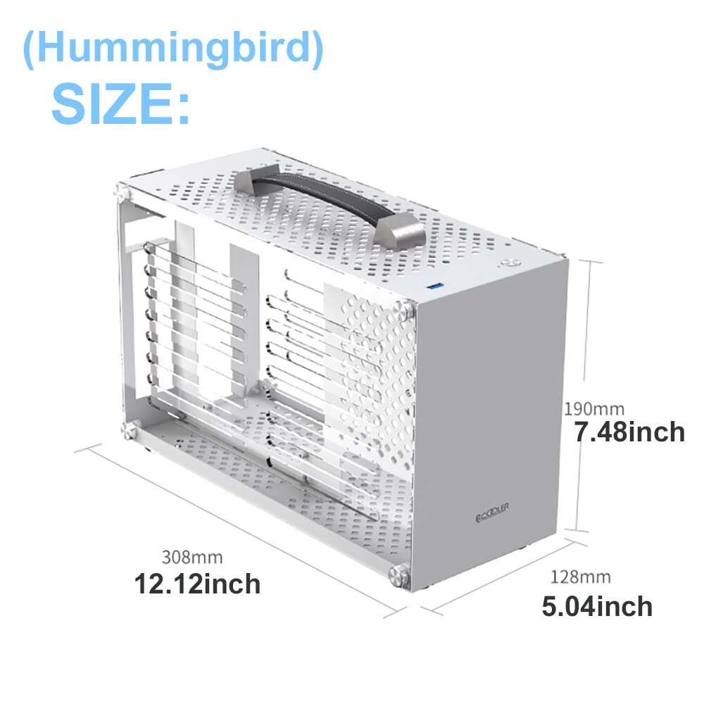 EDIY ITX Mini A4 Computer Case 7.5L Aluminum Mini-ITX Motherboard Small PC Case Test Bench Support SFX Power Supply 300mm Vedio Card Transparent Acrylic Side Panel