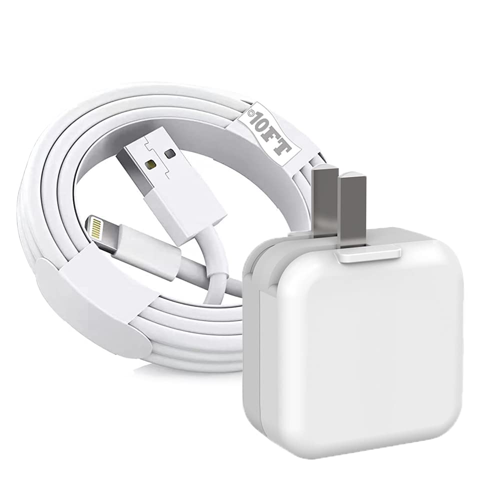 10FT iPad Charger,iPhone Charger [Apple MFi Certified],12W USB Wall Charger Foldable Portable Travel Plug with Long Lightning Cable Compatible for iPhone,iPad 4/5/6/7/8/9,iPad Mini 4/5,iPad Air 1/2/3