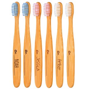 dr.noah maru kids bamboo toothbrush, 6 pack | designed by dentists | soft, tapered, bpa free bristles | ergonomic design | eco friendly