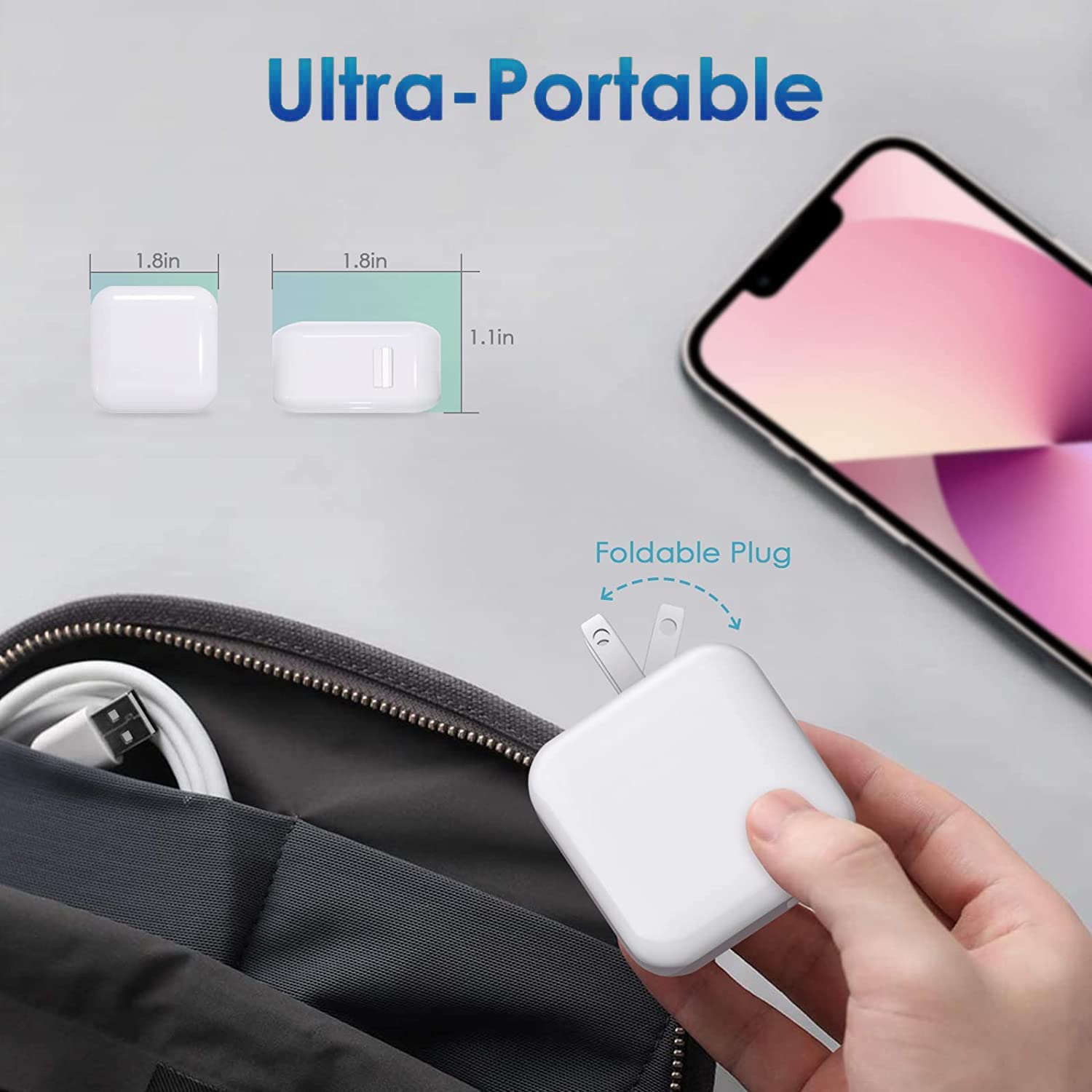 10FT iPad Charger,iPhone Charger [Apple MFi Certified],12W USB Wall Charger Foldable Portable Travel Plug with Long Lightning Cable Compatible for iPhone,iPad 4/5/6/7/8/9,iPad Mini 4/5,iPad Air 1/2/3