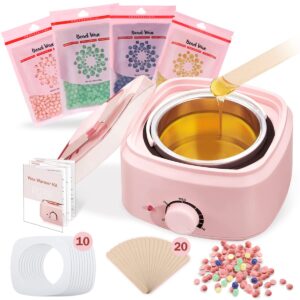 waxing kit wax warmer hair removal, with hard wax beans, adjustable temperature for all wax/hair types, eyebrow, facial, body, bikini, brazilian, full body at home waxing painless